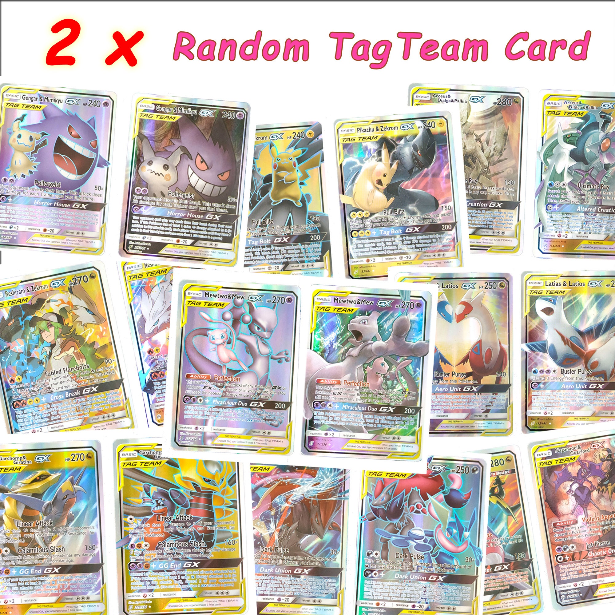 Pokemon Card Custom Random Set of 12 Cards GX Mega Ex, Ex, V Free ...