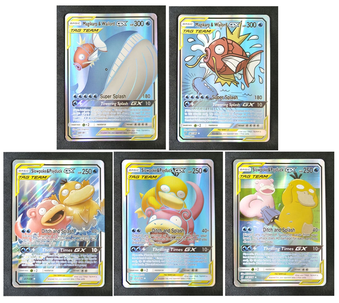 Slowpoke, Psyduck, Makikarp, Wailord Set of 5 Cards - Tag Team Card ...