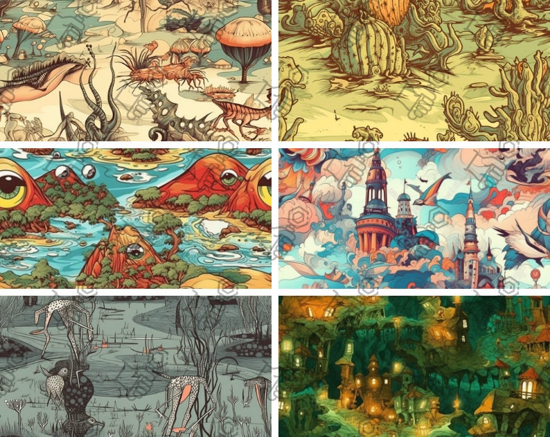 The Surreal-scapes Collection Bundle - 40 Seamless Patterns Immediate ...