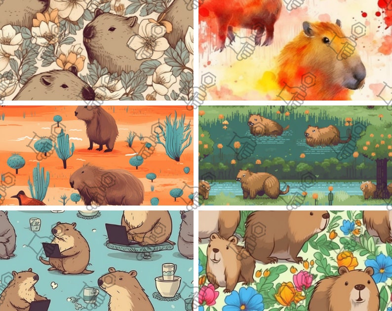 The Capybara Collection Bundle - 42 Seamless Patterns Immediate Digital ...