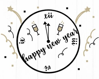 New Year Clock Svg | Etsy