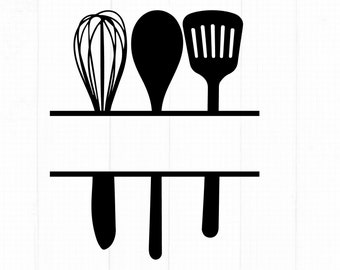 Kitchen Utensils Split Monogram Frame SVG Digital Download | Etsy