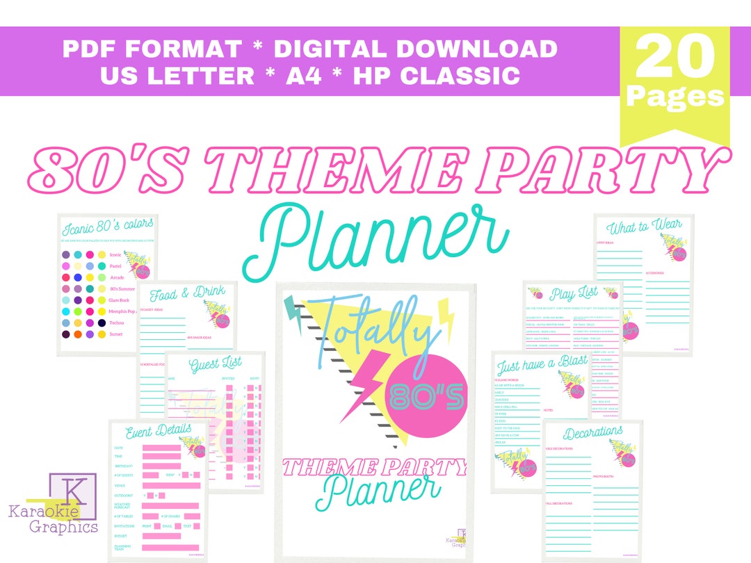 80's Themed Printable Party and Event Planner, Decades Party, Menu ...