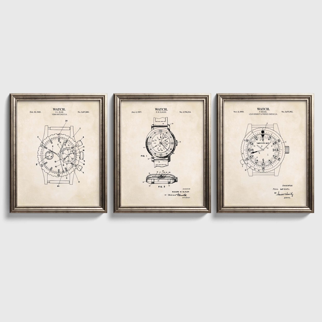 Vintage Watch Patent Wall Art | Patent Prints for 3 Different Watches ...