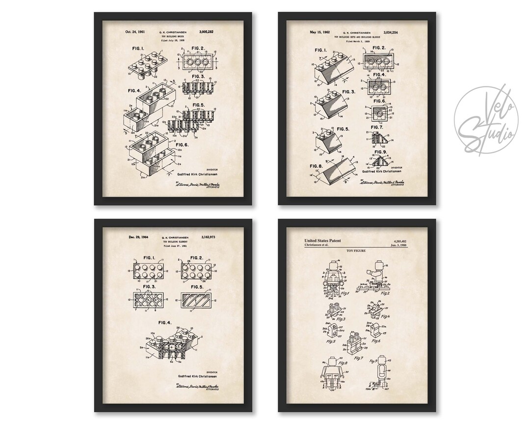 Vintage Toy Brick Patent Print Set 4 Unframed Prints Set Includes: 3 ...