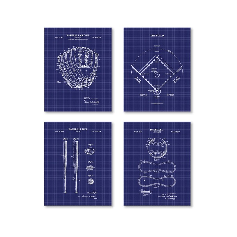 Baseball Wall Art Set | Field Diagram, Bat, Glove & Baseball | Ready to ...