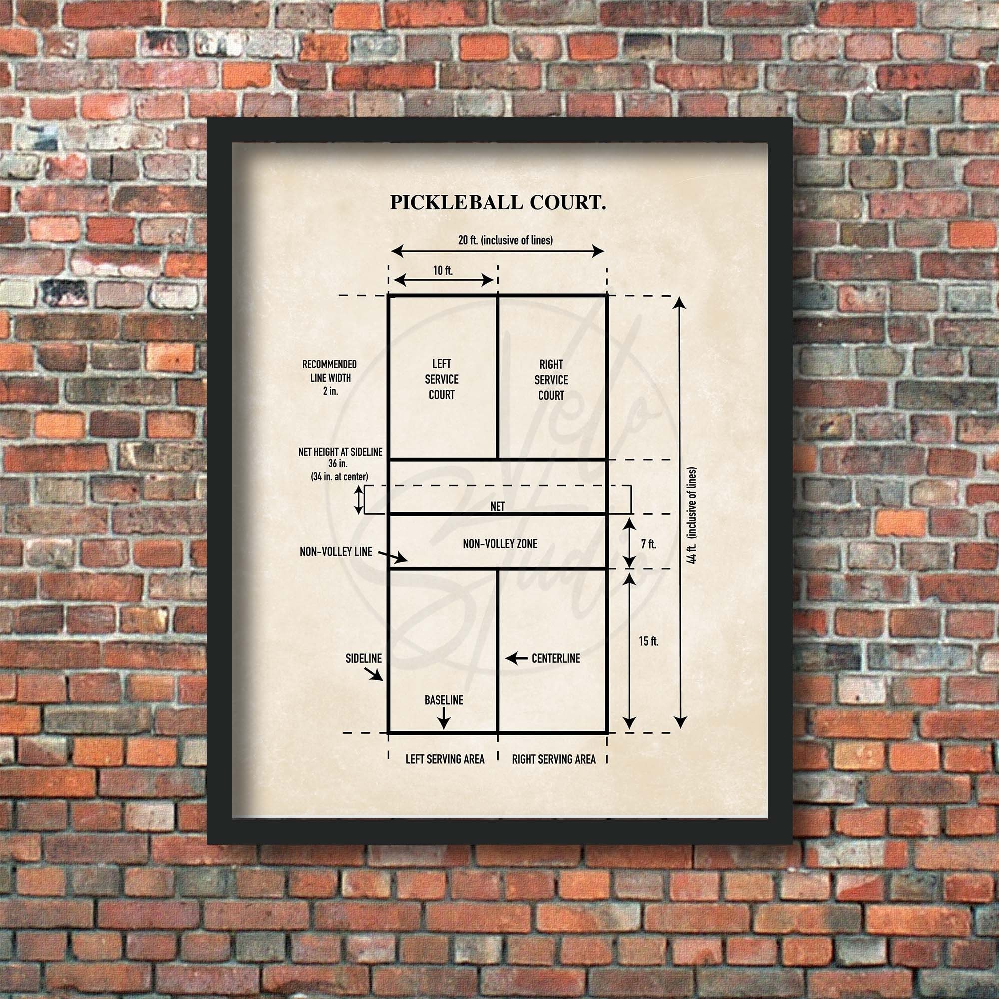 Pickleball Wall Art Pickleball Court Diagram Blueprint Drawing ...