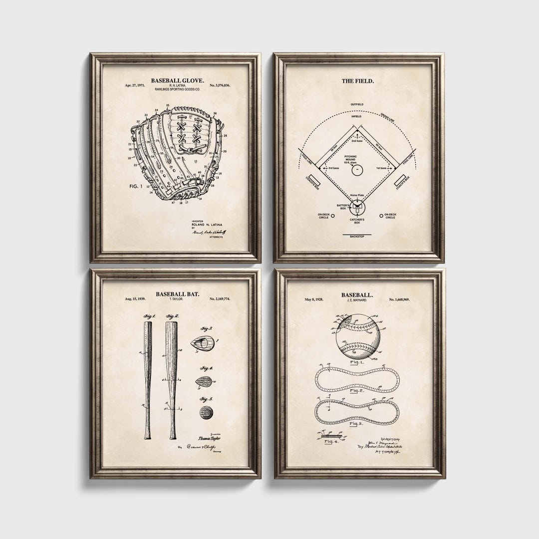 Baseball Patent Print Wall Art | Baseball Field Diagram, Baseball Bat ...