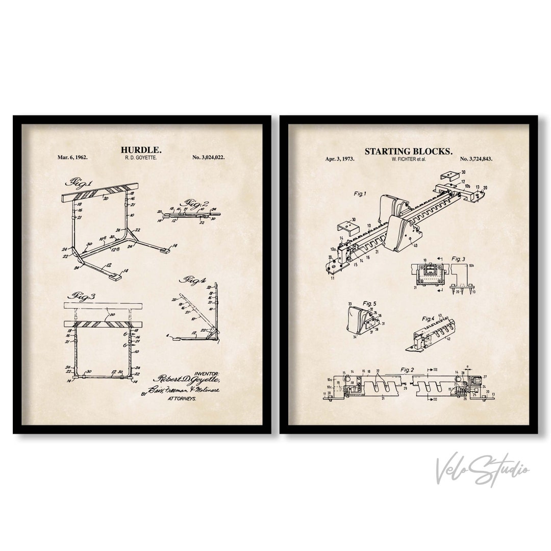Vintage Hurdles Track Wall Art Set Hurdle and Starting Blocks Patents ...