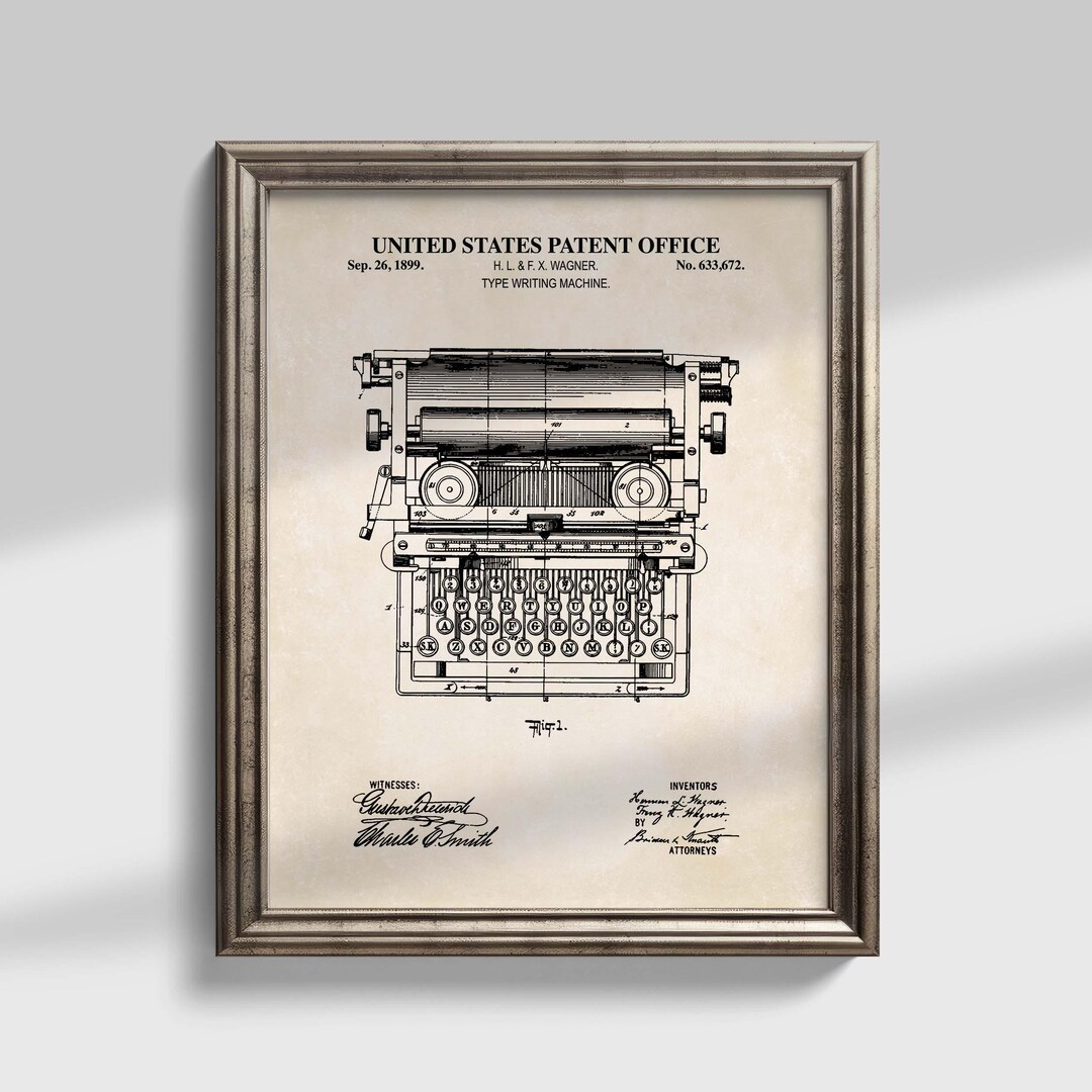 Vintage Typewriter Wall Art | Old Typewriter Patent Print | Literary ...