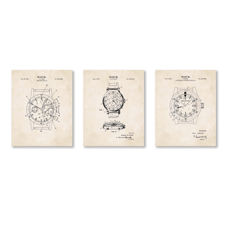 Vintage Watch Patent Wall Art | Set of 3 | Ready to Frame Prints - Etsy