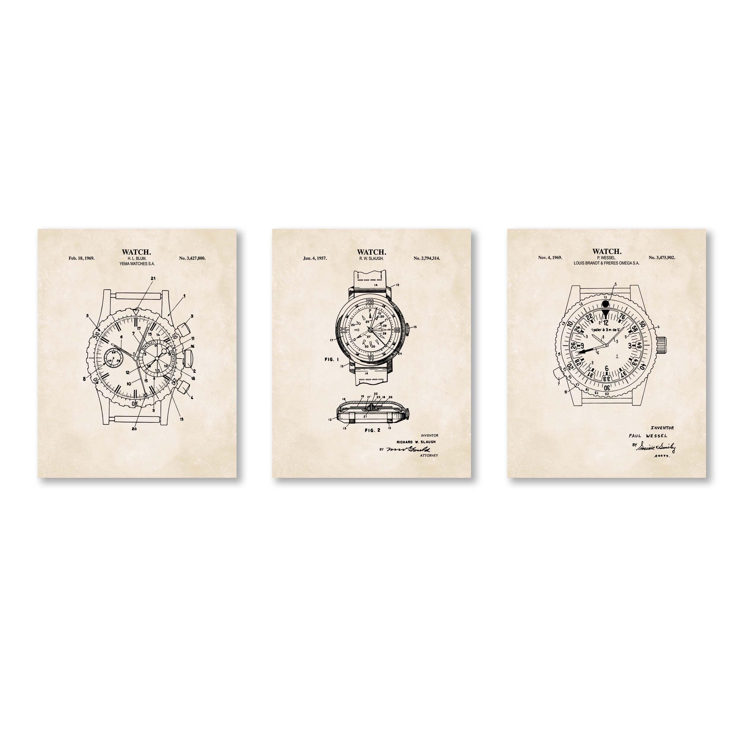 Vintage Watch Patent Wall Art | Set of 3 | Ready to Frame Prints - Etsy