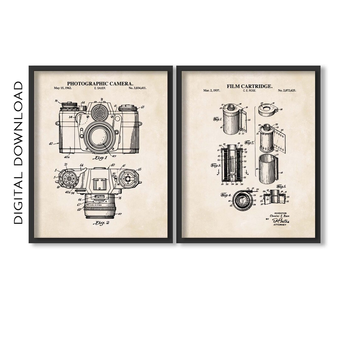 Vintage Camera Wall Art Set | Photographic Camera and Film Cartridge ...