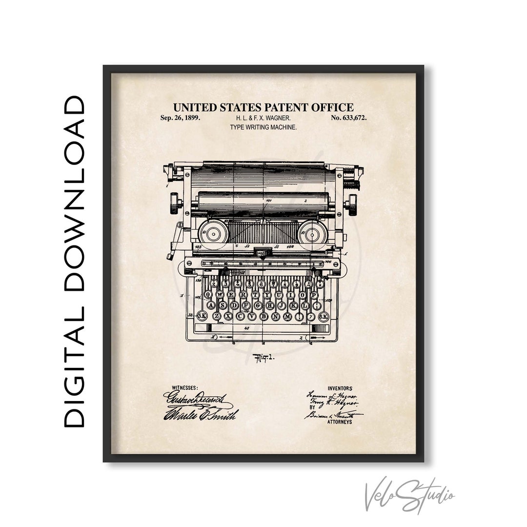 Typewriter Wall Art | Antique Typewriter Patent Print Poster | Literary ...