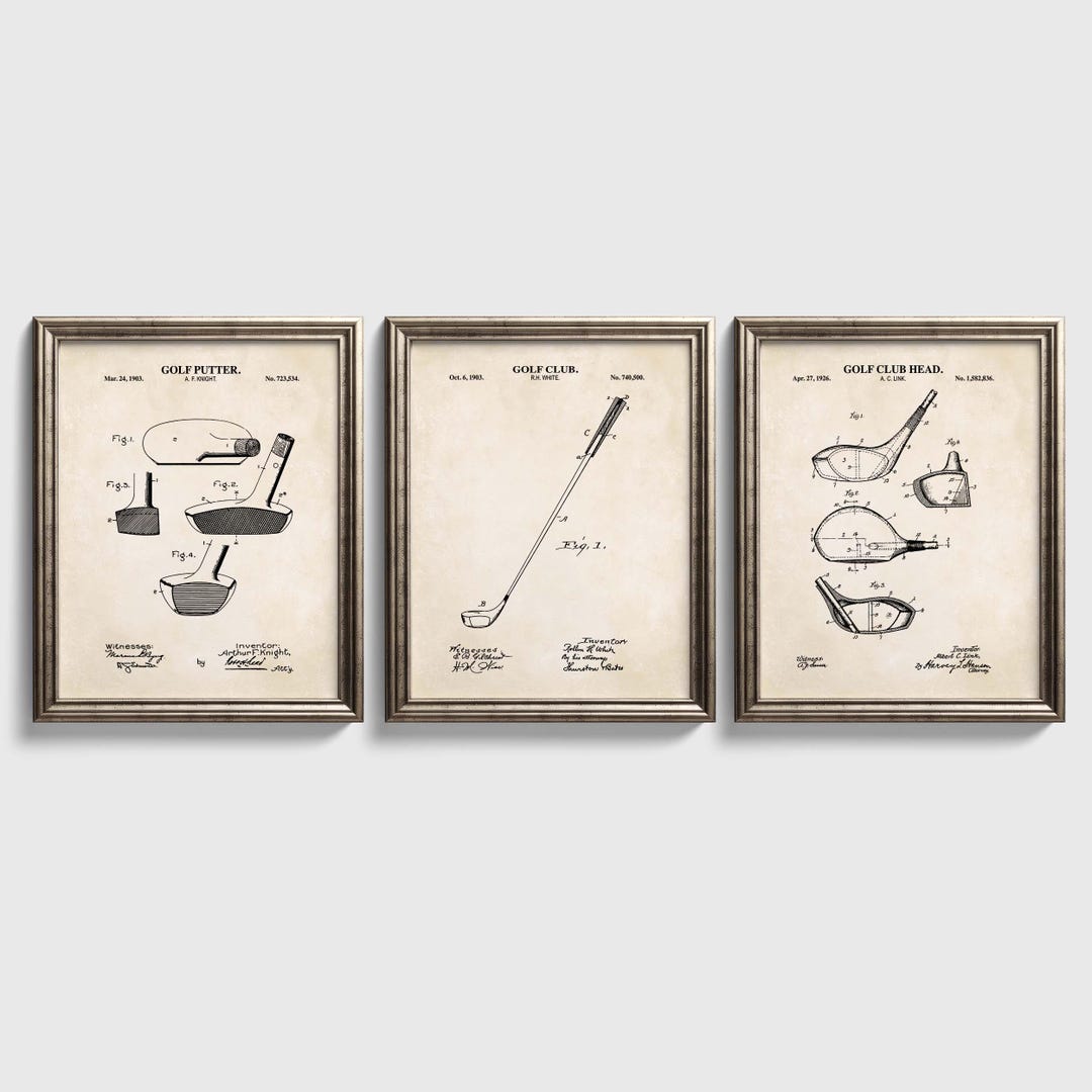 Golf Patent Art Set | Putter, Club and Club Head | Ready to Frame ...