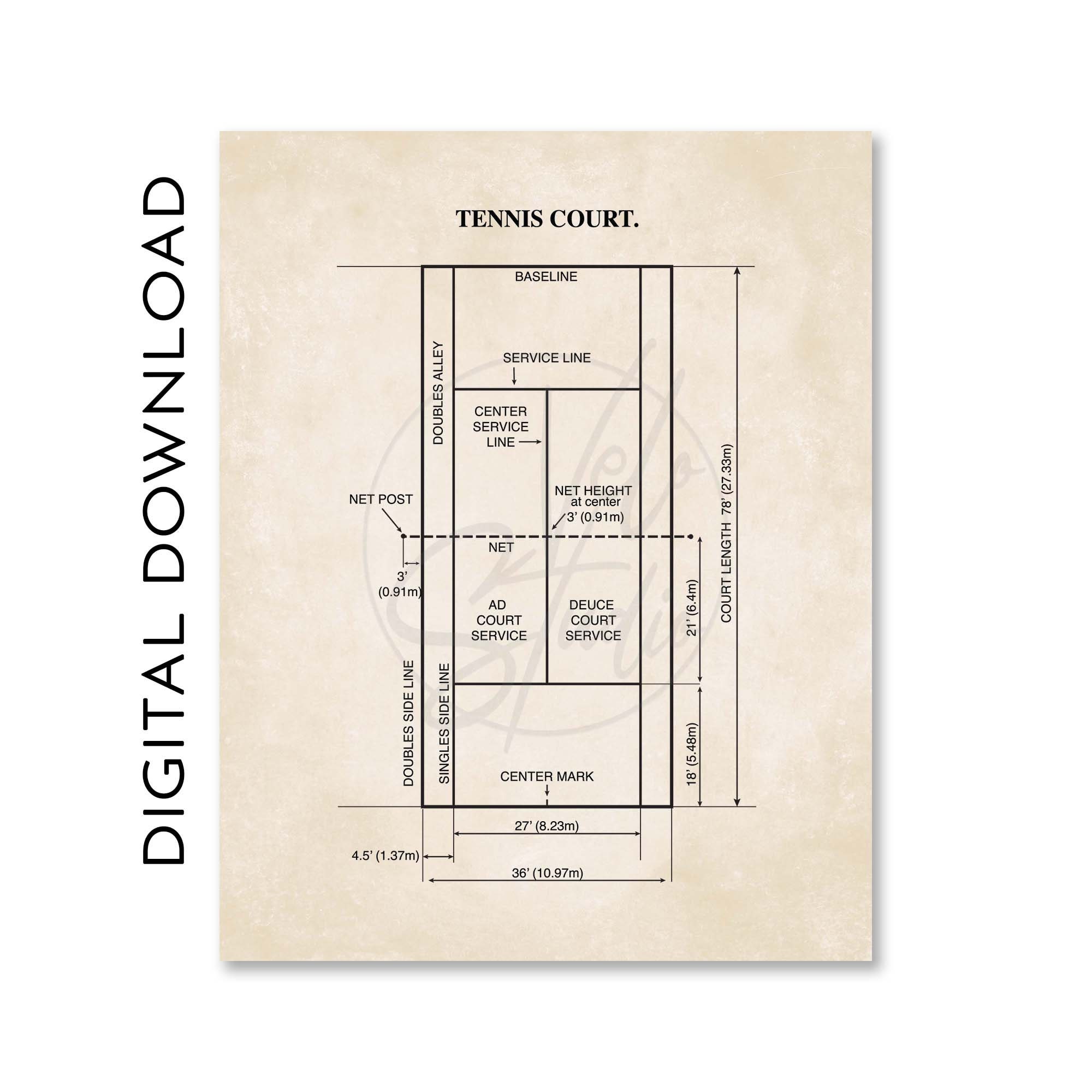 Tennis Wall Art Tennis Court Diagram Tennis Poster Tennis Player Gift ...