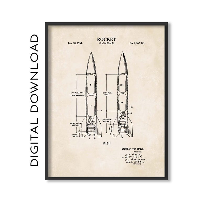 Vintage Rocket Patent Print | Astronaut Outer Space Wall Art | DIGITAL ...