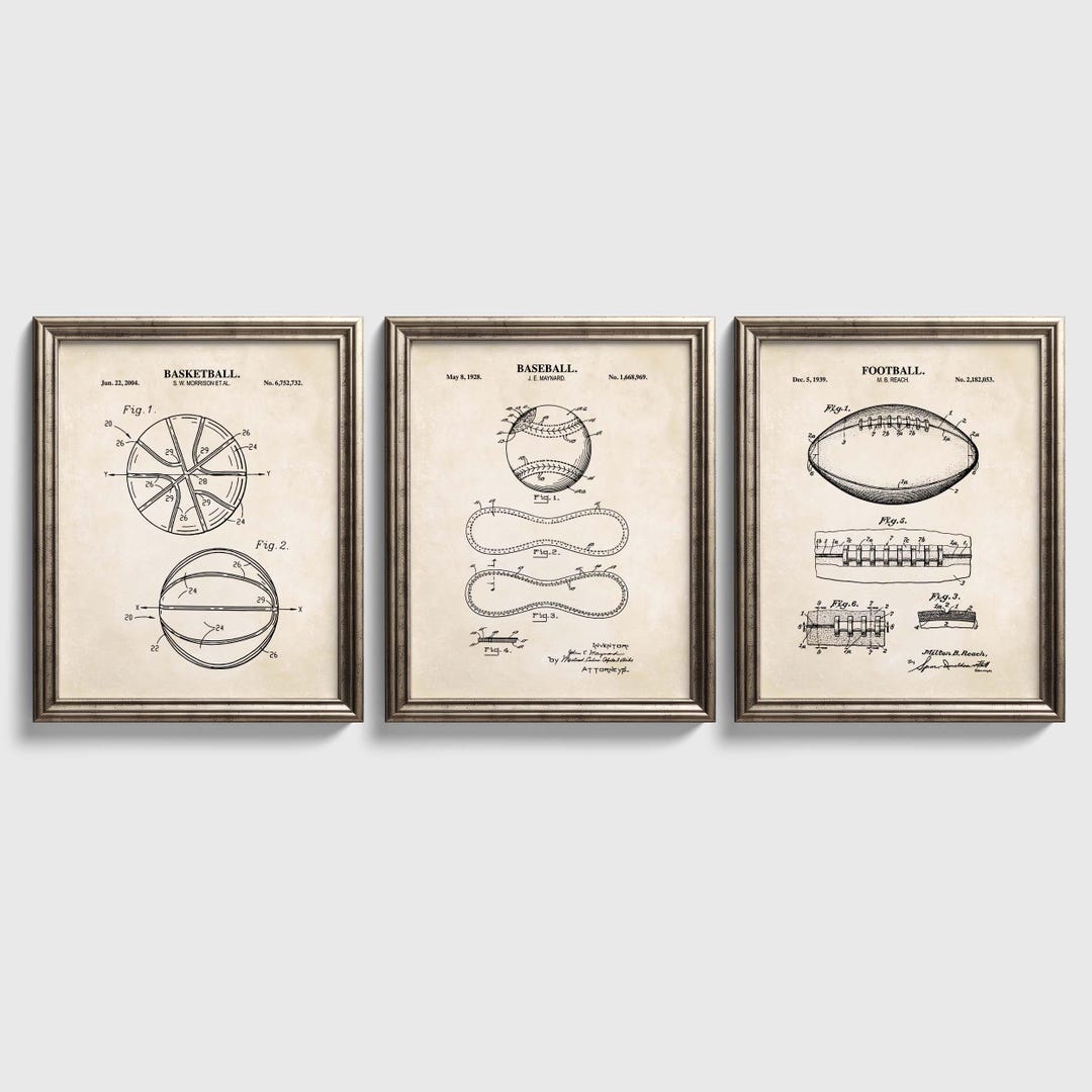 Baseball, Football & Basketball Patent Print Wall Art | Vintage Sports ...