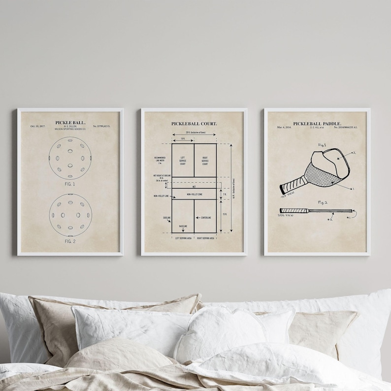 Pickleball Wall Art Set | Pickleball, Court and Paddle Patent Prints ...