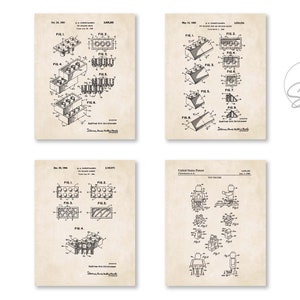Vintage Toy Brick Patent Print Set 4 Unframed Prints Set Includes: 3 ...