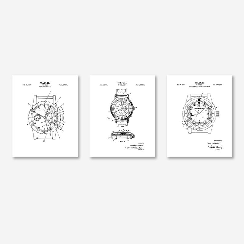 Vintage Watch Patent Wall Art | Set of 3 | Ready to Frame Prints - Etsy