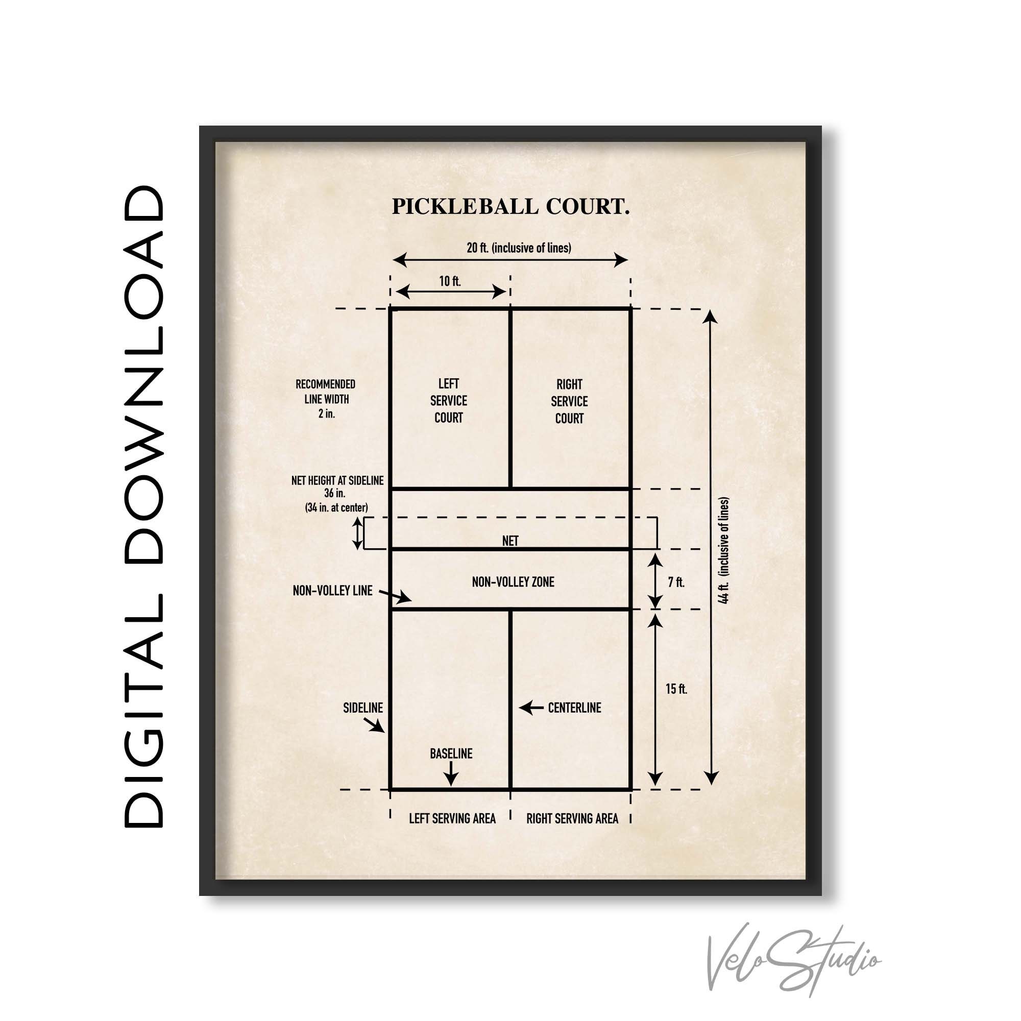 Pickleball Wall Art Pickleball Court Diagram Blueprint Drawing ...