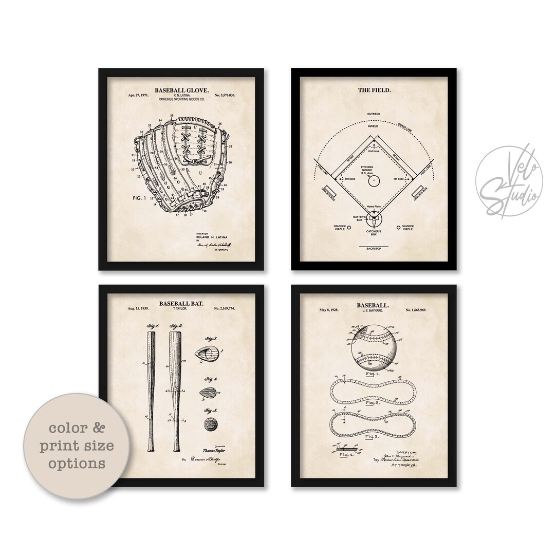 Baseball Patent Print Wall Art Baseball Field Diagram, Baseball Bat ...