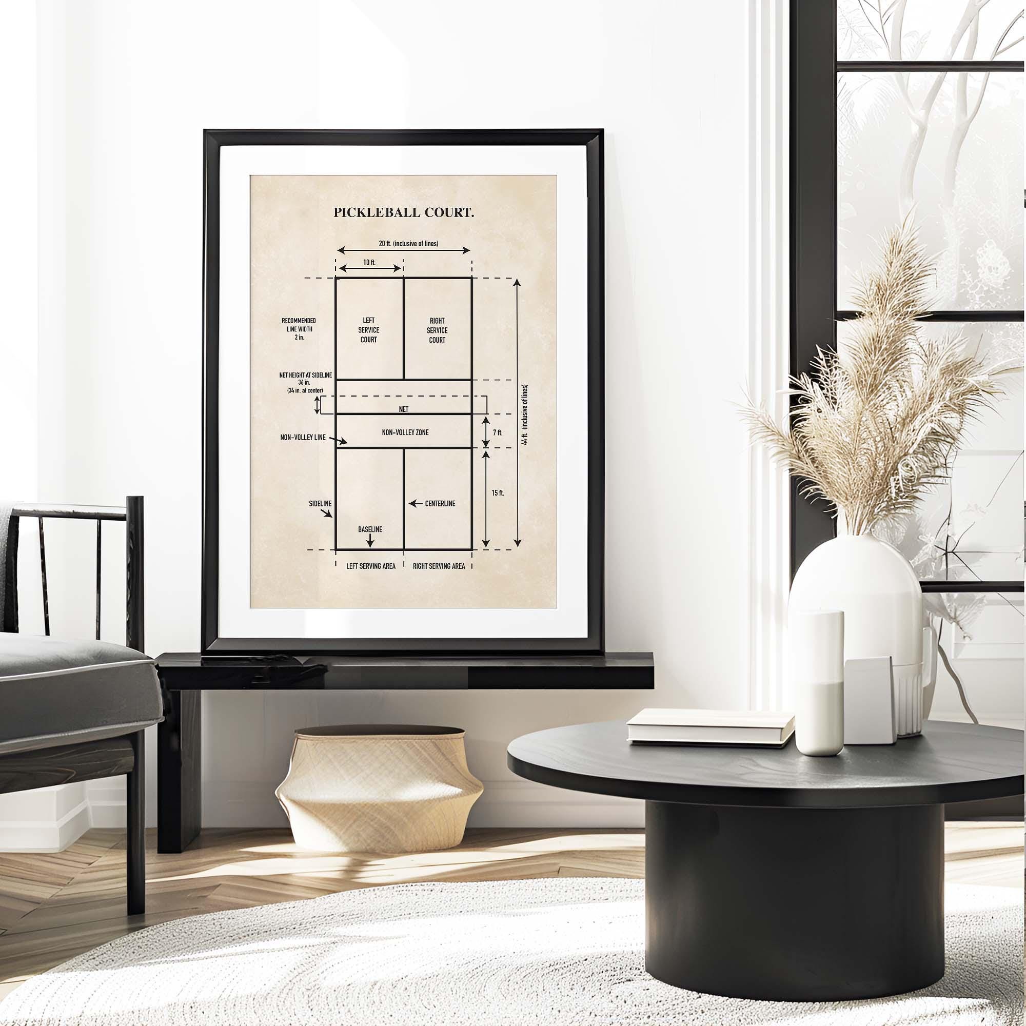 Pickleball Wall Art | Pickleball Court Diagram Blueprint Drawing ...