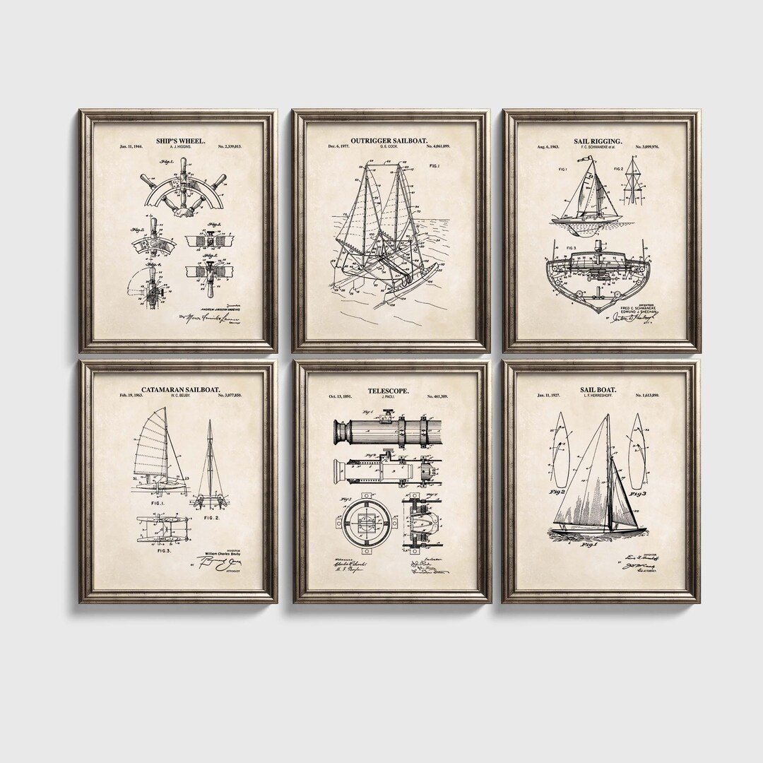 Vintage Coastal Wall Art | Nautical Patent Print Wall Decor | Beach ...