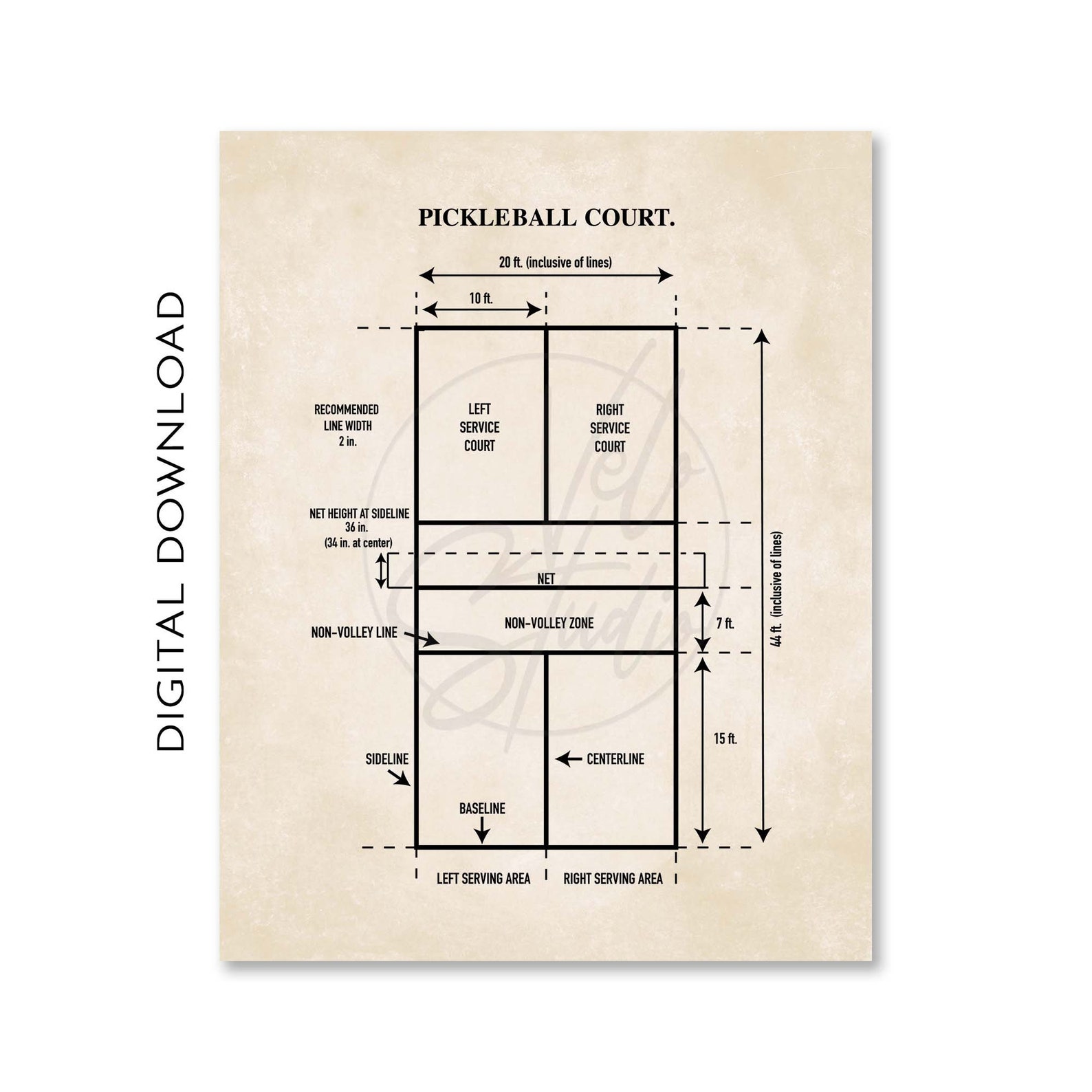Pickleball Wall Art Pickleball Court Diagram Blueprint Drawing ...