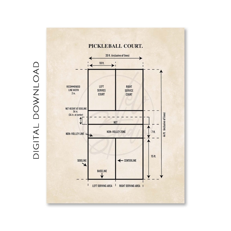 Pickleball Wall Art Pickleball Court Diagram Blueprint Drawing ...
