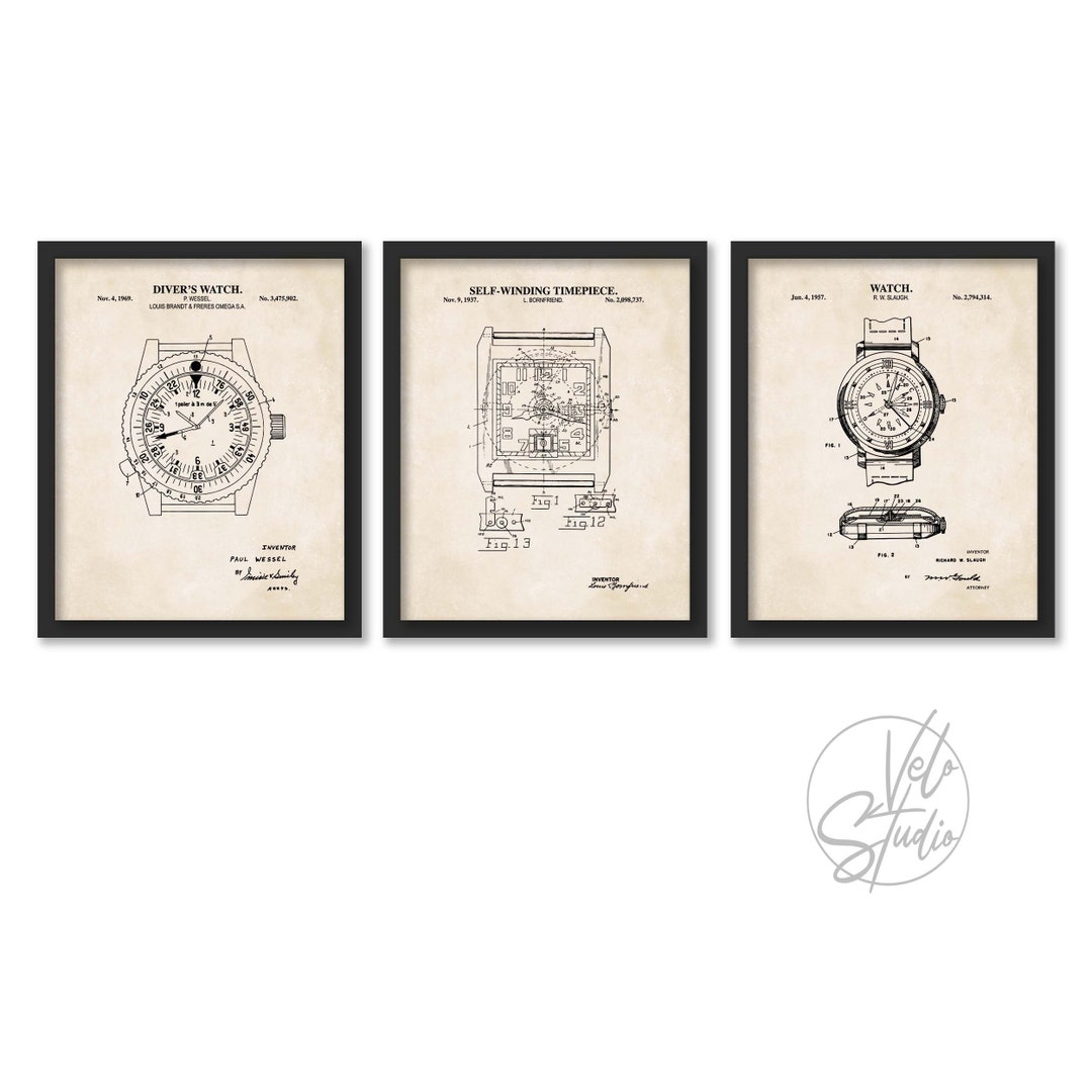 Vintage Watch Patent Wall Art Patent Prints for 3 Different Watches ...