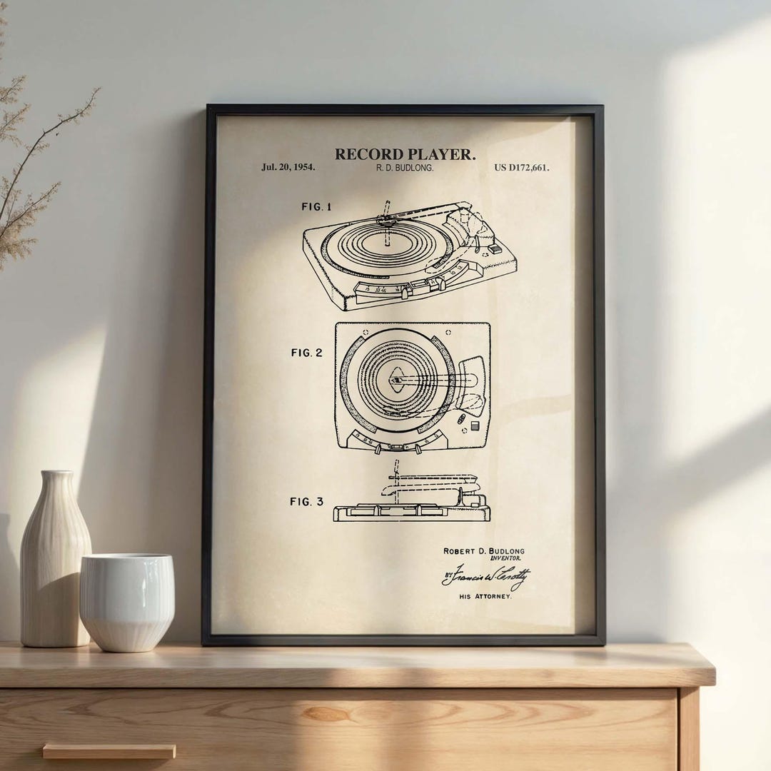 Record Player Wall Art | Vinyl Record Player Patent Print Poster ...
