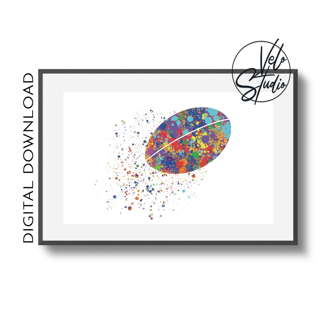 Rugby Ball Watercolor Splash Wall Print Digital Download - Etsy
