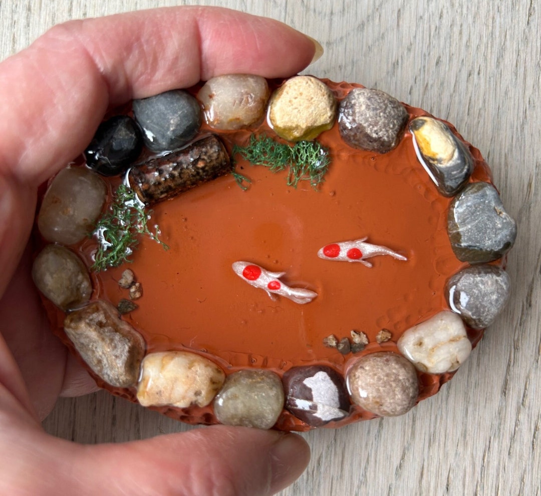 Miniature Koi Pond - Koi, Rocks, Water Plant, and Wood for Fairy Garden ...