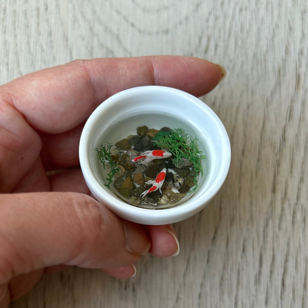 Miniature Koi Pond Koi, Ceramic Bowl, Rocks, and Moss for Fairy Garden ...
