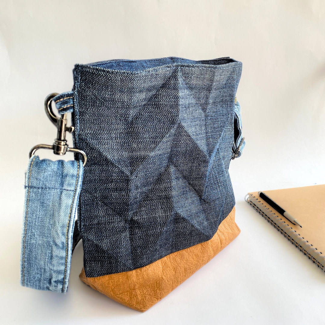 Handbag Sewing Pattern, How to Sew a Bag With Pleats, Upcycle Denim ...