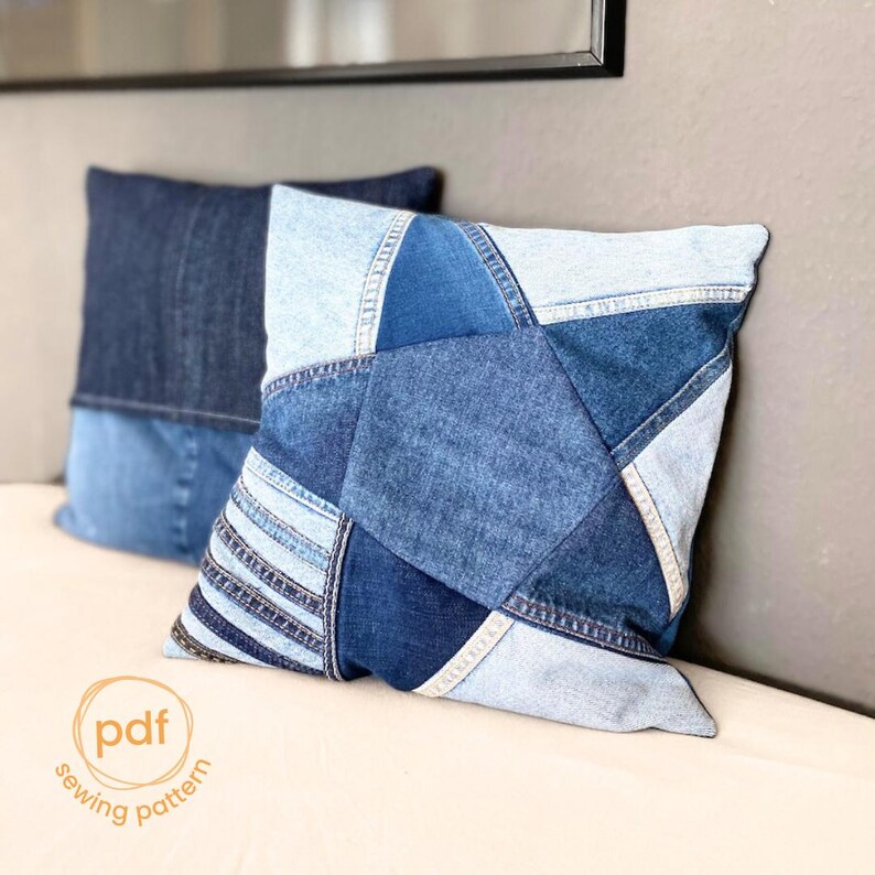 Easy Throw Pillow Pattern, Star Pillow Sewing Pattern, Denim Upcycling ...