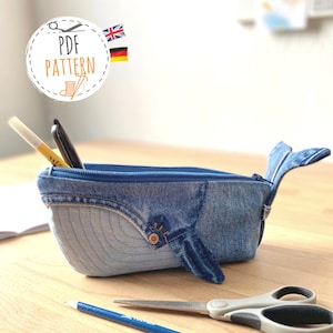Sewing Pattern Pencil Case, Whale Sewing Project, Upcycle Jeans Idea ...