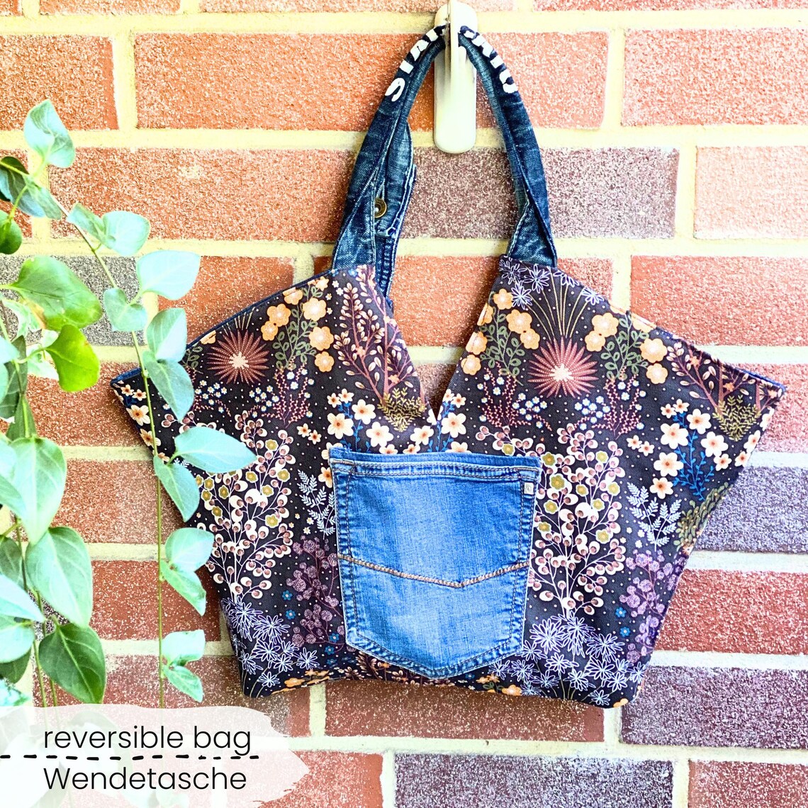 Bag Sewing Pattern Pdf, V-shape Shopper, Patchwork + Diagonal Stripes ...