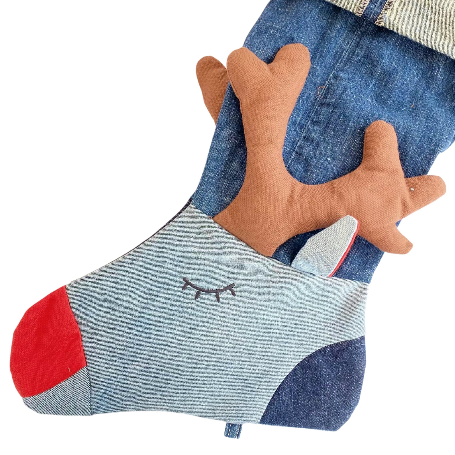 Christmas Stocking Pdf Pattern, Upcycle Jeans Idea, Reindeer Sewing ...