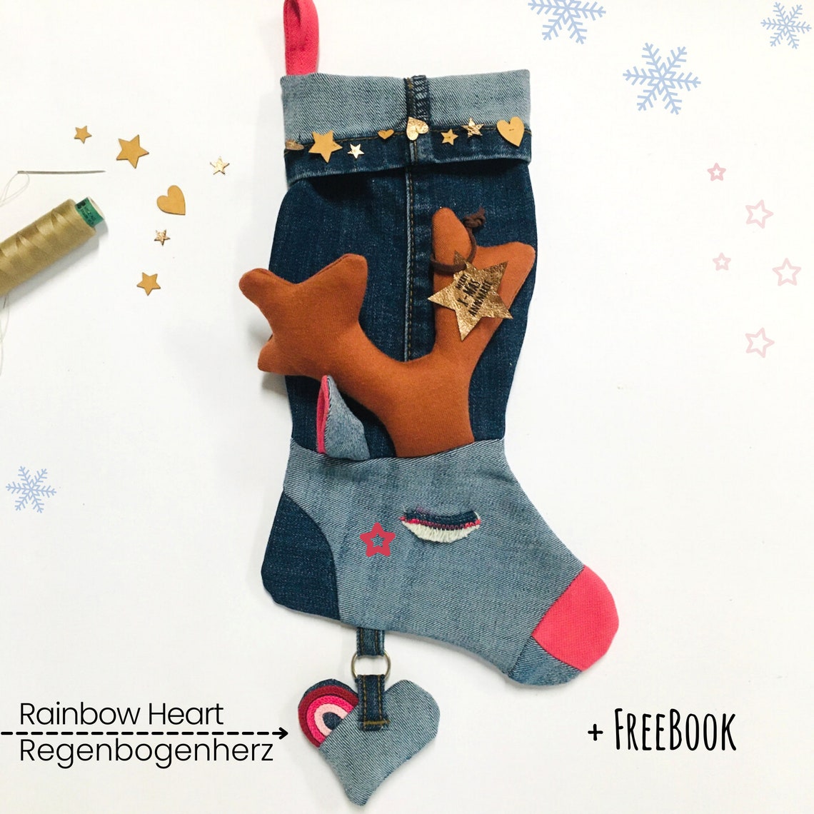 Christmas Stocking Pdf Pattern Upcycle Jeans Idea Reindeer - Etsy
