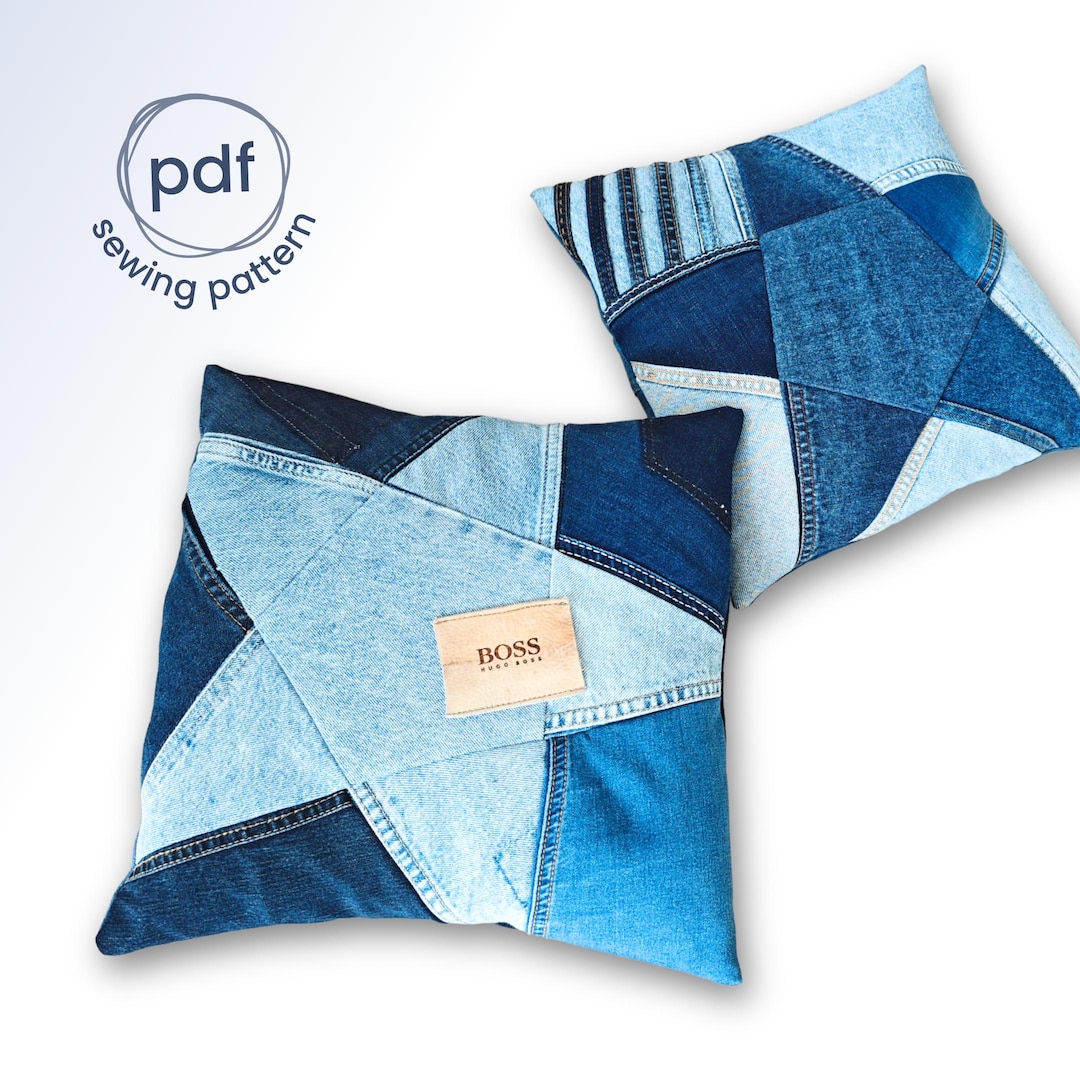 Easy Throw Pillow Pattern, Star Pillow Sewing Pattern, Denim Upcycling ...