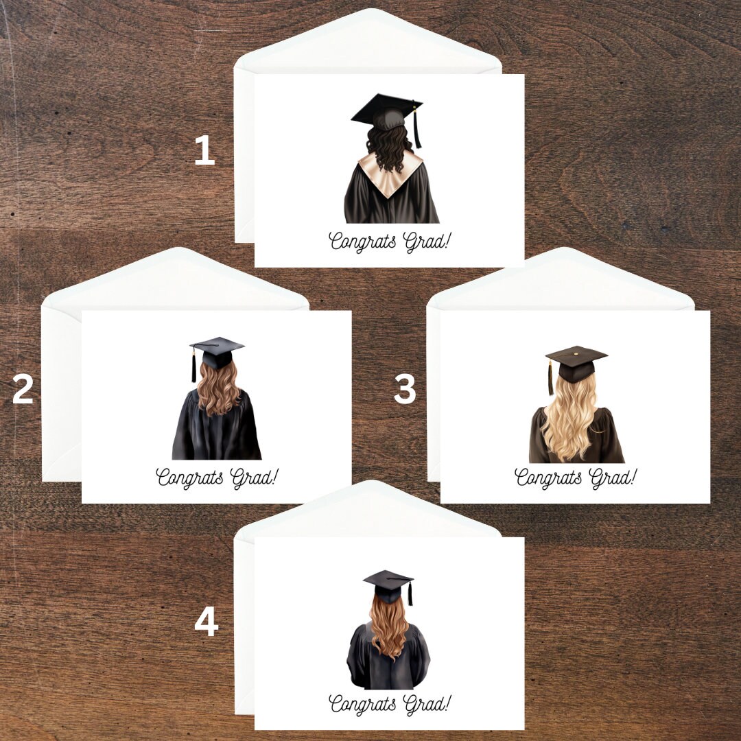 Graduation Card, Custom Grad Card, Congrats Grad, Choose Your Hair ...