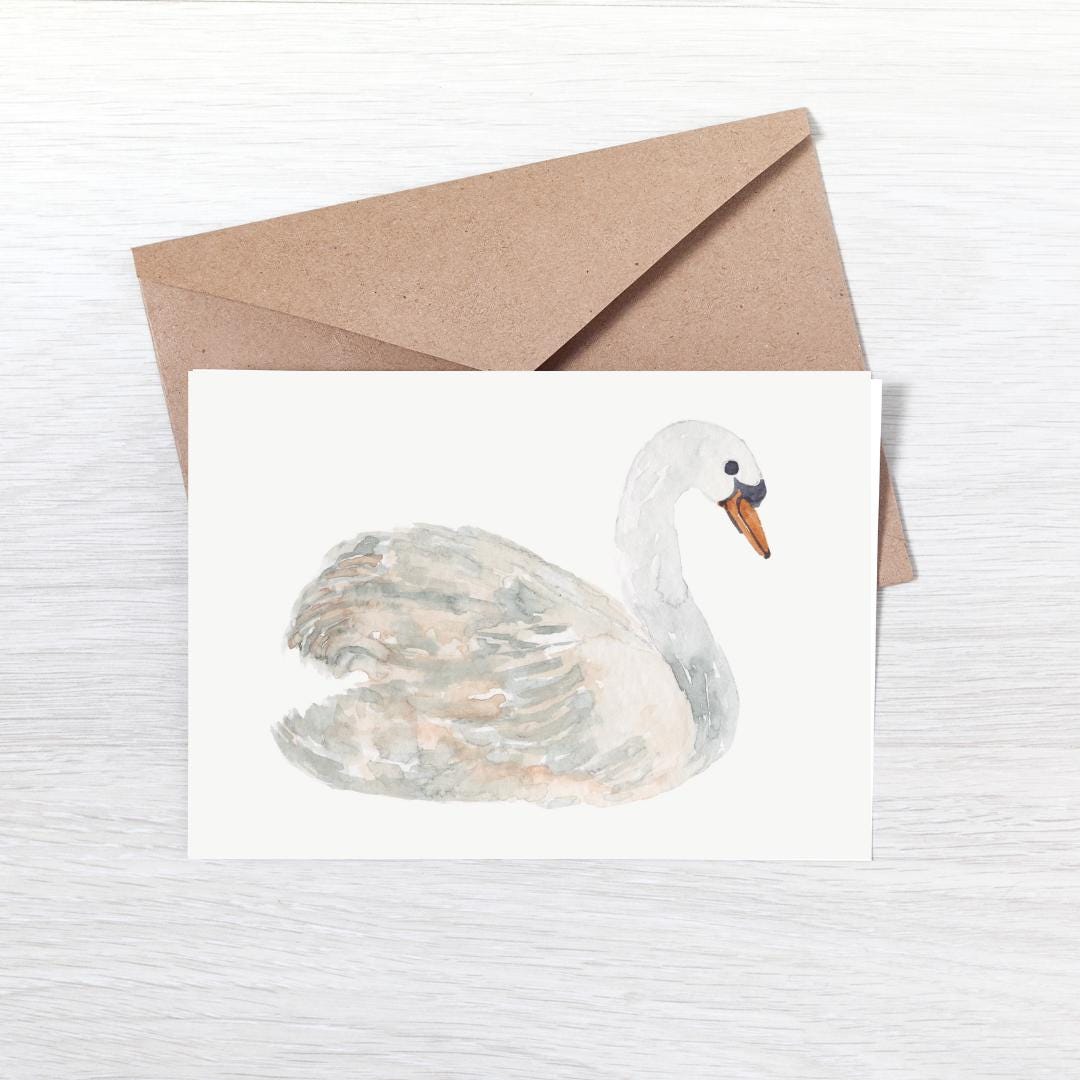 8 Swan Greeting Cards Set, 4.25" X 5.5" Blank Swan Folded Notecard ...