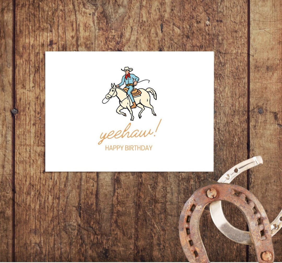 Cowboy on Horse Happy Birthday Card, Western Birthday Card, Cowboy ...