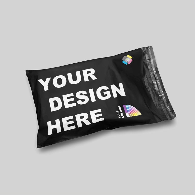 Custom Matte Black Poly Bags Full Color Print Personalized | Etsy