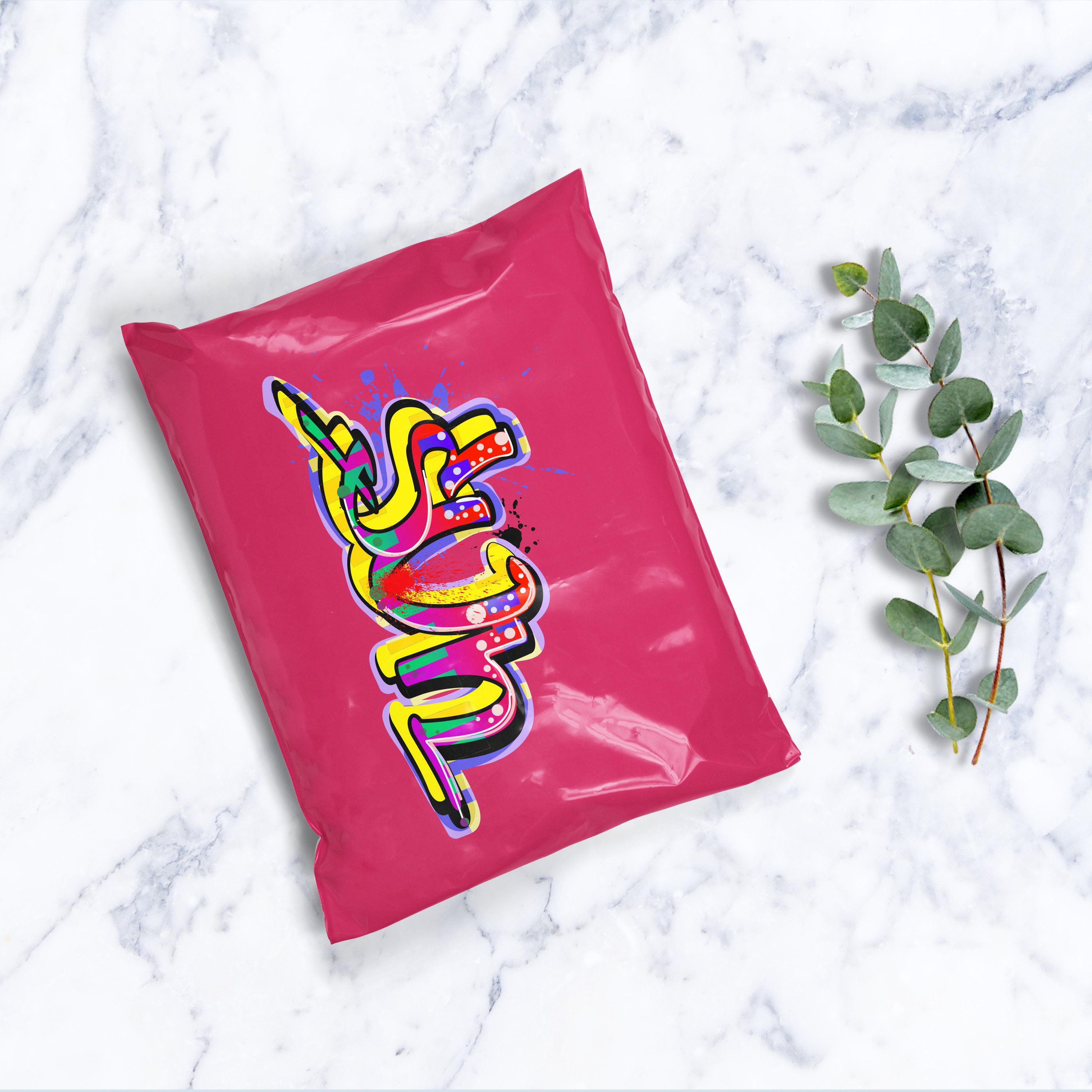 Custom Hot Pink Poly Bags Full Color Print Personalized | Etsy