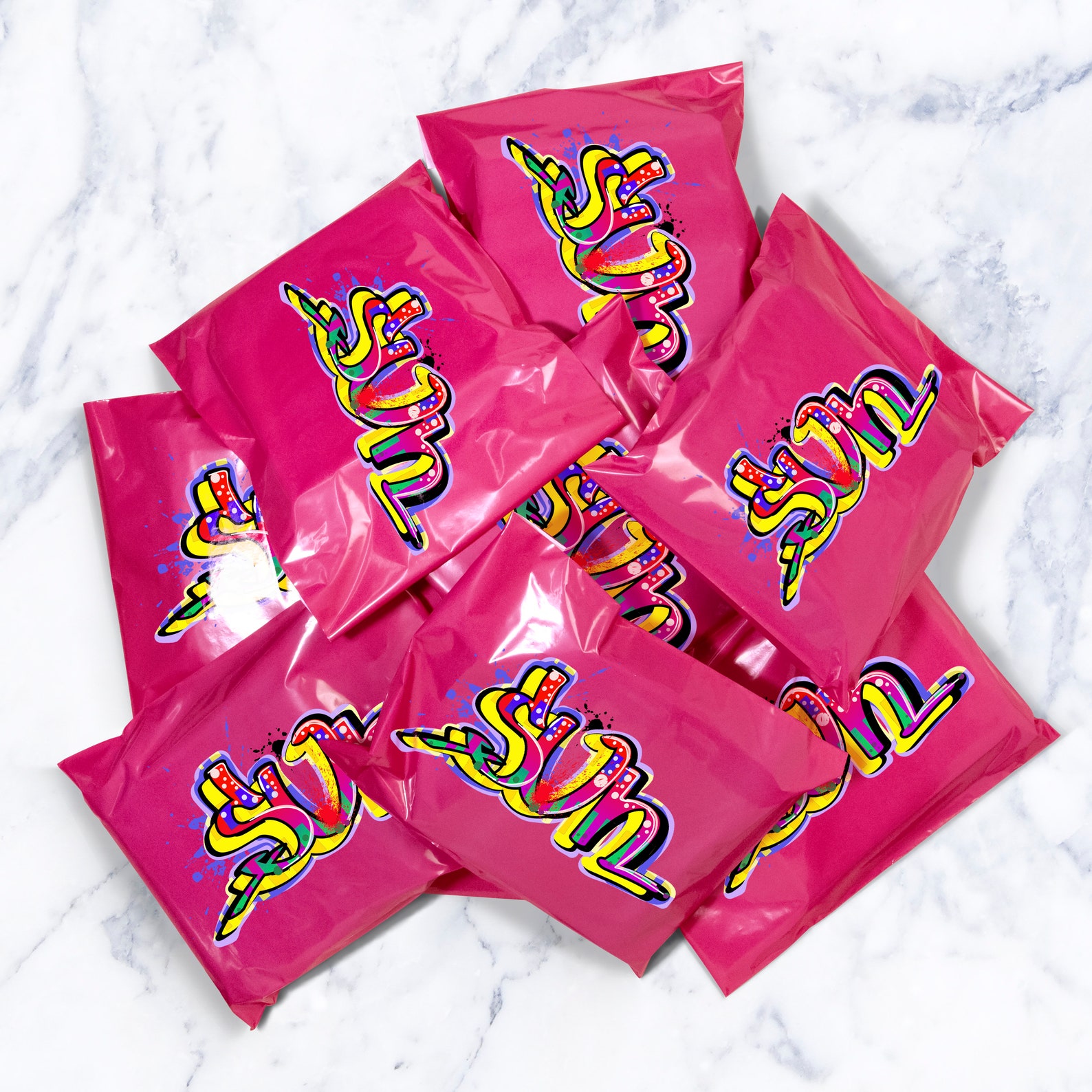 Custom Hot Pink Poly Bags Full Color Print Personalized | Etsy