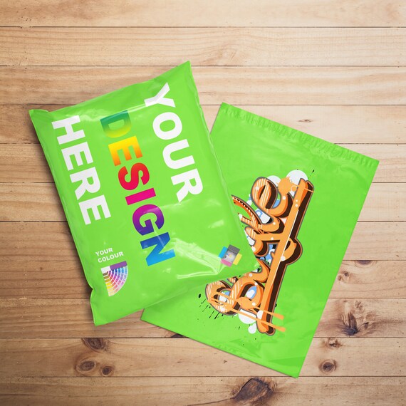 Custom Green Poly Bags Full Color Print Personalized | Etsy